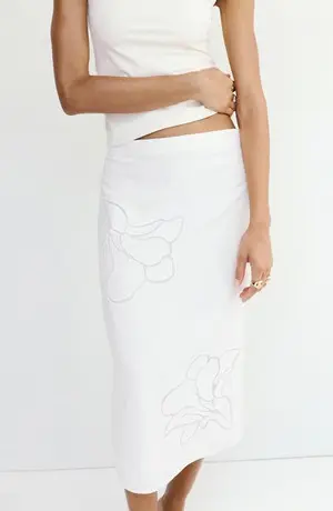 Mango Floral Embroidered Midi Skirt