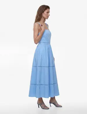 KOTON Square Neck Strappy Tiered Cotton Dress - Blue