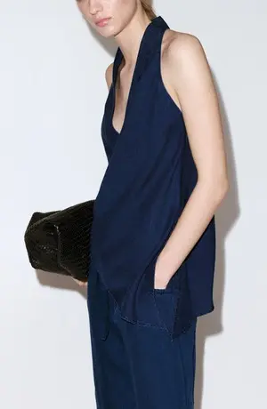Mango Asymmetrical Denim Halter Top