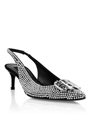 Philipp Plein Strass Low Plein Heels Slingback Gothic Plein - Silver