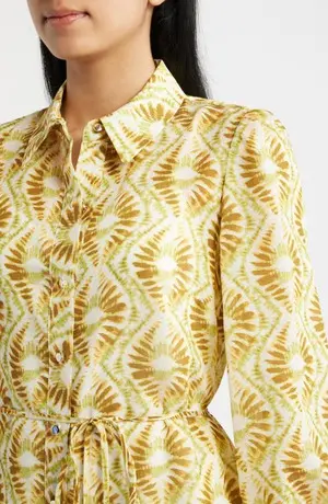 Julia Jordan Tile Print Long Sleeve Tiered Shirtdress