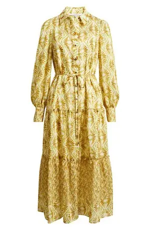 Julia Jordan Tile Print Long Sleeve Tiered Shirtdress
