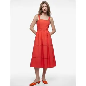 KOTON Square Neck Strappy Lace Detail Cotton Midi Dress