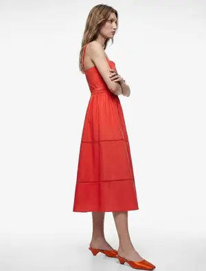 KOTON Square Neck Strappy Lace Detail Cotton Midi Dress
