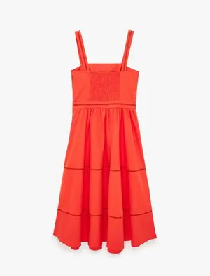 KOTON Square Neck Strappy Lace Detail Cotton Midi Dress