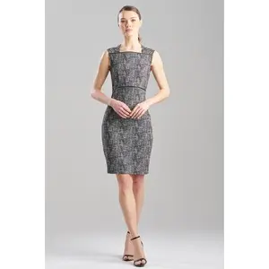Natori Double Weave Jacquard Square Neck Sheath Dress - Black/white