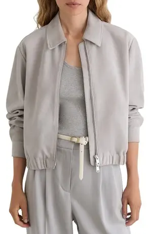 REISS Lottie Leather Jacket - Light Grey