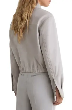 REISS Lottie Goatskin Suede Cropped Jacket - Light Grey