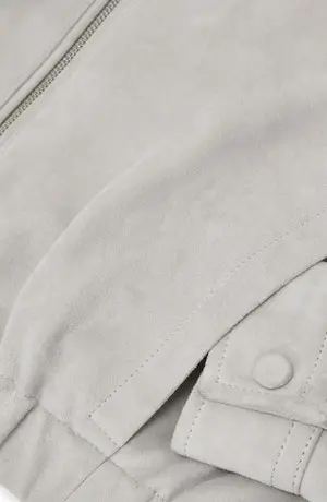 REISS Lottie Goatskin Suede Cropped Jacket - Light Grey