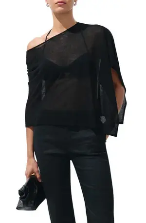 Mango Asymmetrical Knitted Cape - Black