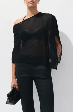 Mango Asymmetrical Knitted Cape - Black