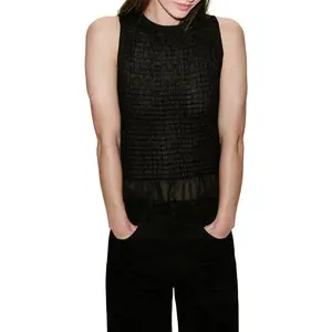 Mango Shirred Ruffle Sleeveless Top