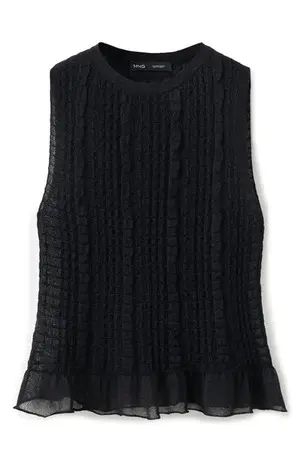 Mango Shirred Ruffle Sleeveless Top