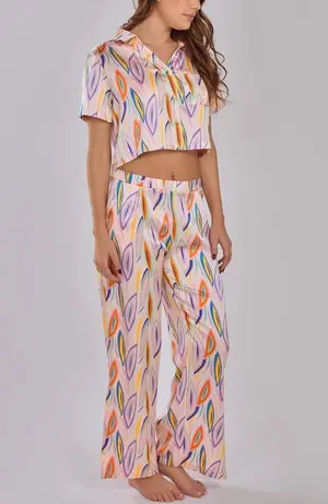 ICOLLECTION Classic Satin Crop Pajama Set