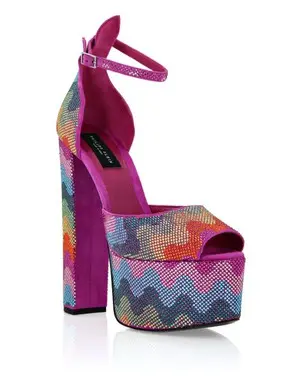 Philipp Plein Crystal Platform Sandals Hi-heels Waves Rainbow