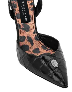 Philipp Plein Croco Printed Leather Slingback Shoes