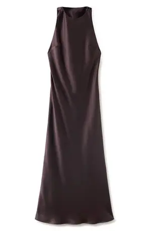Mango Satin Open Back Jewel Neck Sleeveless Dress
