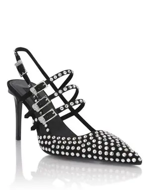 Philipp Plein Suede Slingbacks Skull Belts 9 - Black
