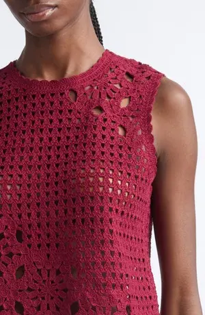 FRAME Cotton Crocheted Floral Tank - Garnet