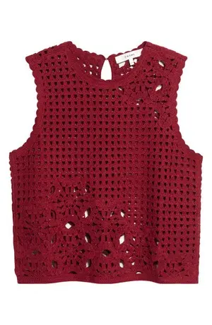 FRAME Cotton Crocheted Floral Tank - Garnet