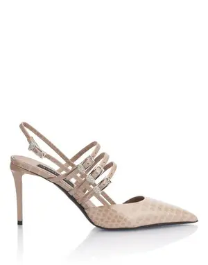Philipp Plein Cocco Print High Heels Slingbacks Skull Belts 9