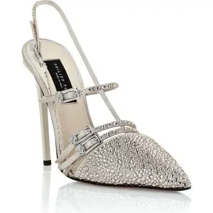 Philipp Plein PHILIPP PLEIN Slingback Shoes With Rhinestones And Buckled Straps Beige