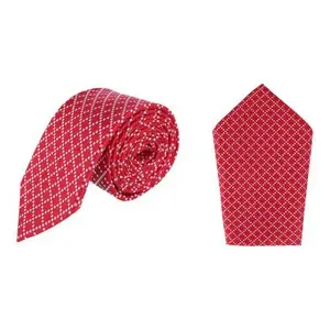 Trafalgar Rowan Geometric Pattern Silk Necktie And Pocket Square Bundle - Red