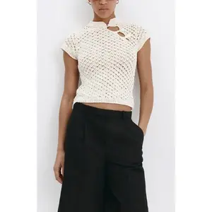 Mango Openwork Knit Toggle Sweater - Ecru