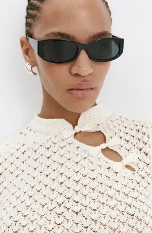 Mango Openwork Knit Toggle Sweater