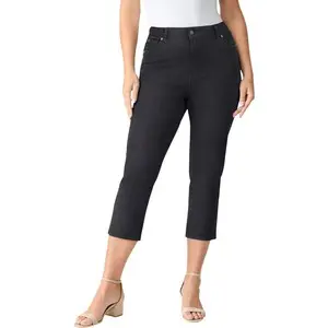 Roaman's 7 Capri Jean With Button Fly - Black Denim