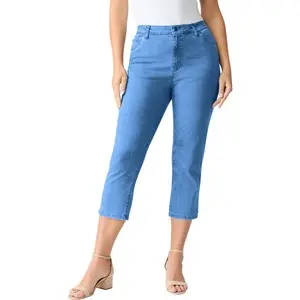 Roaman's 7 Capri Jean With Button Fly - Light Stonewash