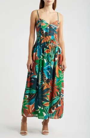 Julia Jordan Tropical Print Drop Waist Maxi Dress - Brown Multi