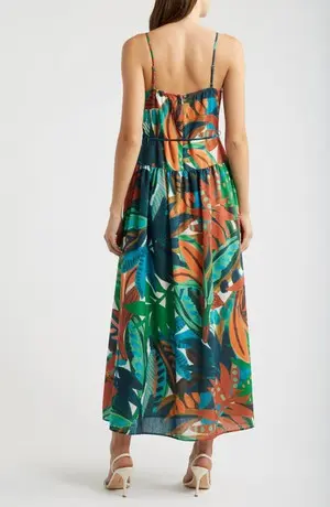 Julia Jordan Tropical Print Drop Waist Maxi Dress