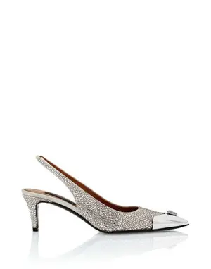 Philipp Plein Satin Slingback Pumps With Jewel Skull Detail - Beige