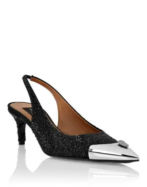 Philipp Plein Satin Slingback Mix Strass - Black