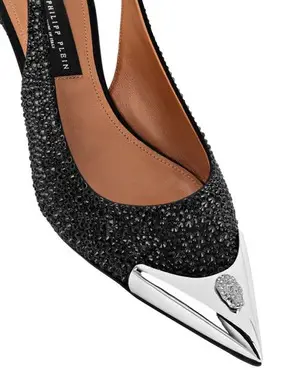 Philipp Plein Satin Slingback Mix Strass - Black