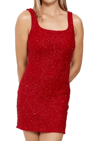 SELF-ADORE Embellished Mini Dress - Red