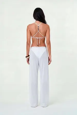 NICHOLAS Tidal Pant Wide Leg Mesh Trousers With Adjustable Tie - Ivory