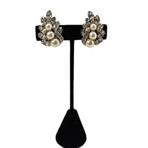 MADISON BEVERLY HILLS Vintage Clear Rhinestone & Pearl Earrings