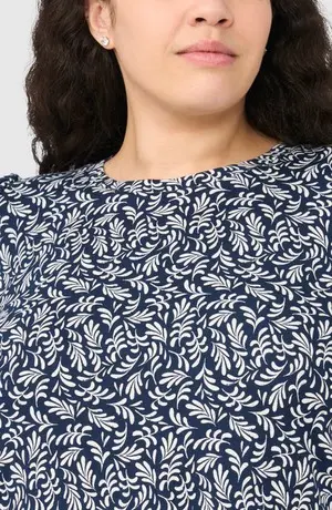 Halogen Botanical Print Gathered Sleeve Top