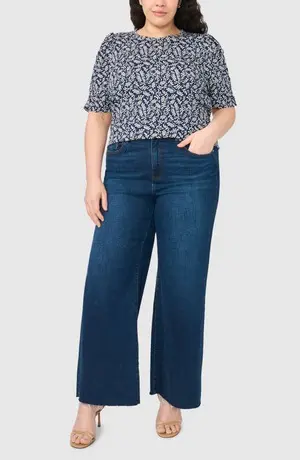 Halogen Botanical Print Gathered Sleeve Top