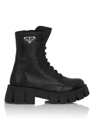 Philipp Plein Leather Lace-up Combat Boots