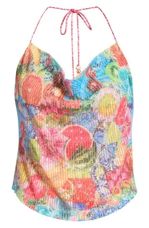 KULANI KINIS Sequin Cowl Neck Halter Top