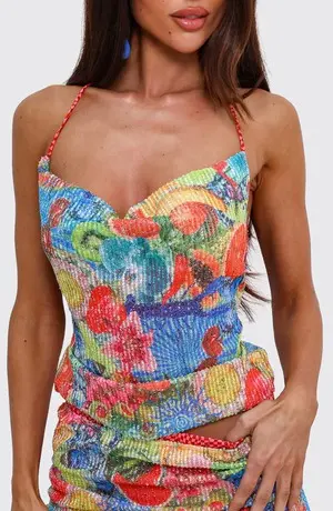 KULANI KINIS Sequin Cowl Neck Halter Top