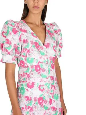 GANNI 3d Jacquard Mini Dress With Puff Sleeves - Multicolor