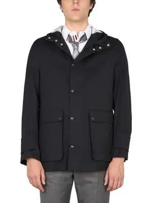 Thom Browne Nylon Parka With High Neck And Hood - Blue