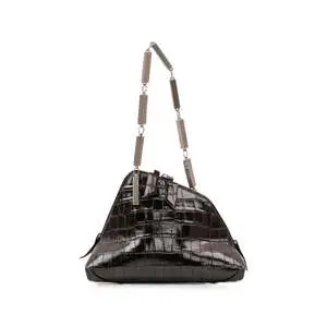 Attico Croc-effect Leather Clutch Bag With Silver-tone Chain Strap - Black