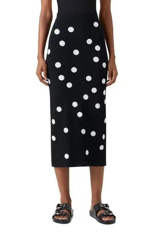 Akris Polka Dot Jacquard Knit Pencil Skirt - Black-cream