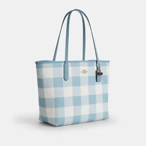 COACH OUTLET City Tote Bag With Gingham Print And Charm