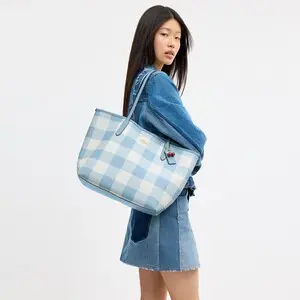 COACH OUTLET City Tote Bag With Gingham Print And Charm